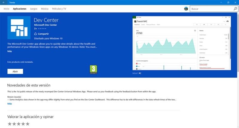 Ya se puede descargar la aplicación universal Dev Center para Windows 10