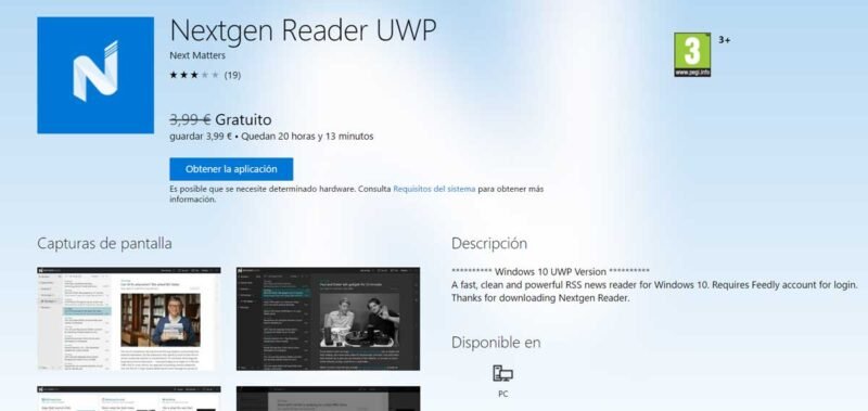 Nextgen Reader UWP, consígue gratis hoy este excelente lector RSS