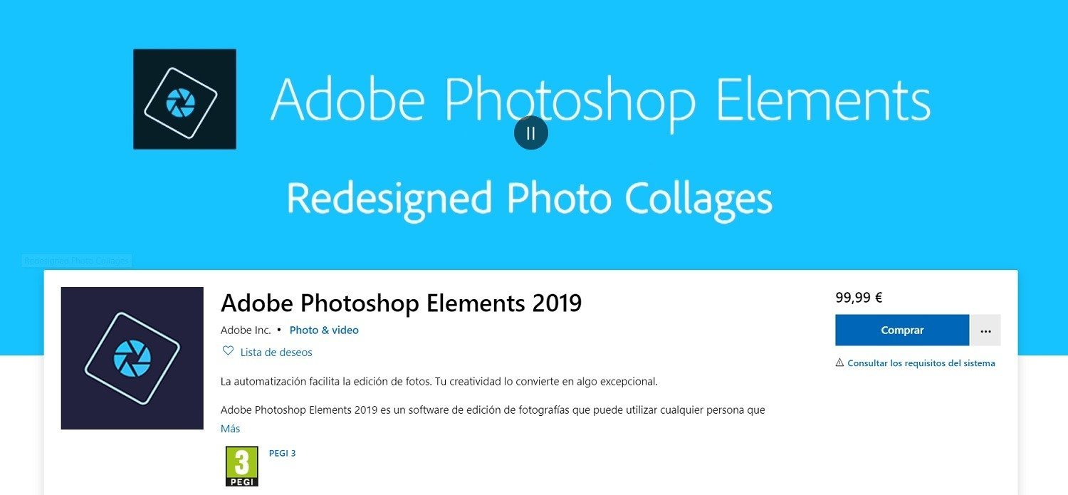 Adobe Photoshop Elements 2019 disponible en la Tienda Windows 10