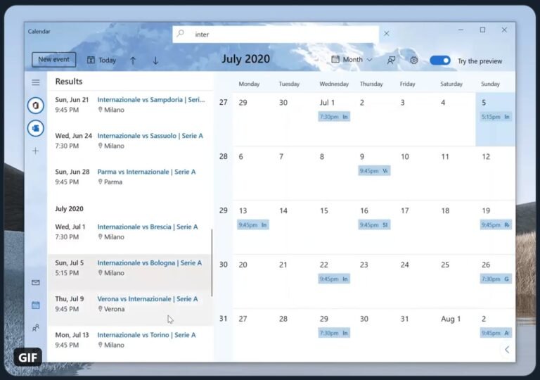 Calendario de Windows 10 Preview agrupa los eventos por mes en el buscador