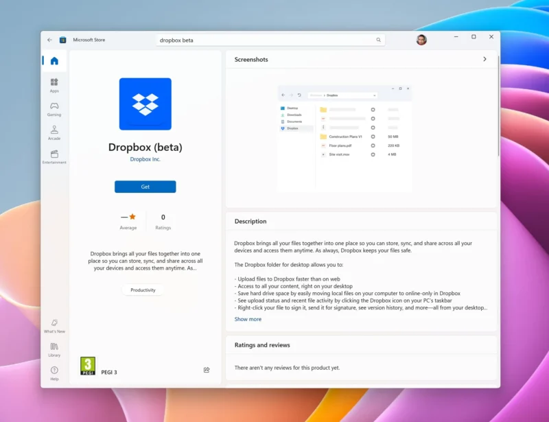 Dropbox para escritorio llega a la Microsoft Store